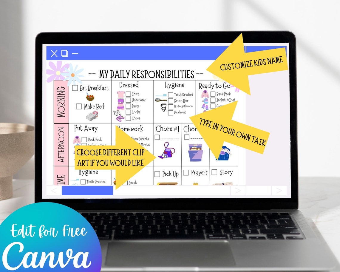 Editable Daily Routine Kids Visual Schedule Morning Schedule Afternoon ...