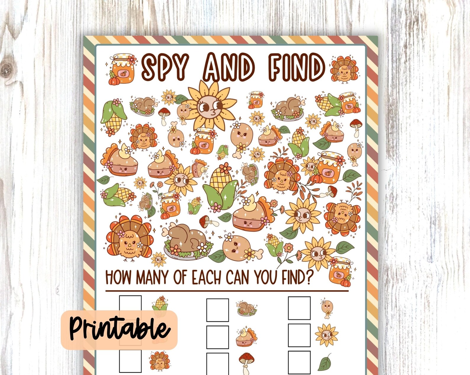 I Spy Game for Kids, Printable Thanksgiving Worksheet, Holiday Party ...