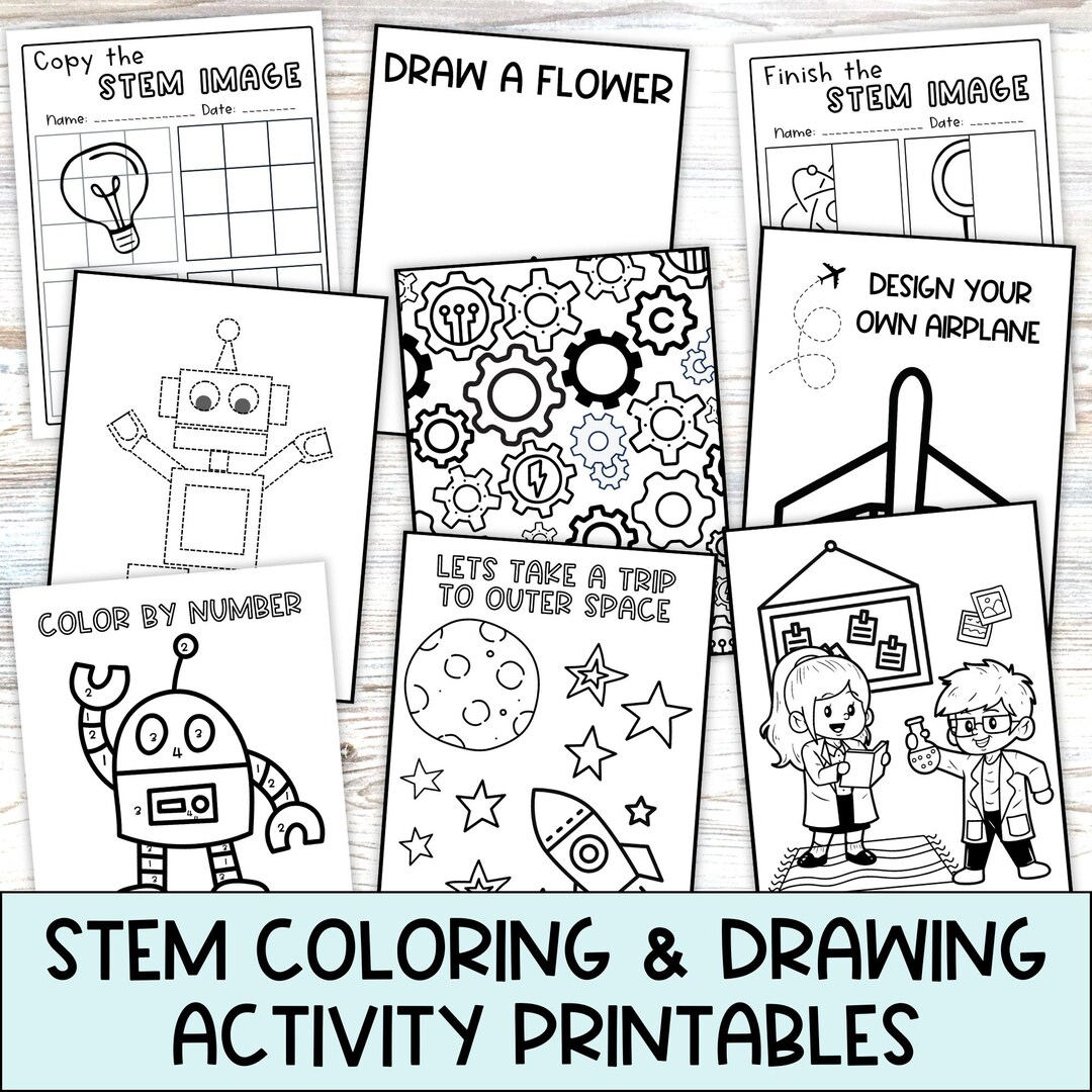 STEM Coloring Page Bundle, Bookmark, Trace & Copy Image, Color by ...