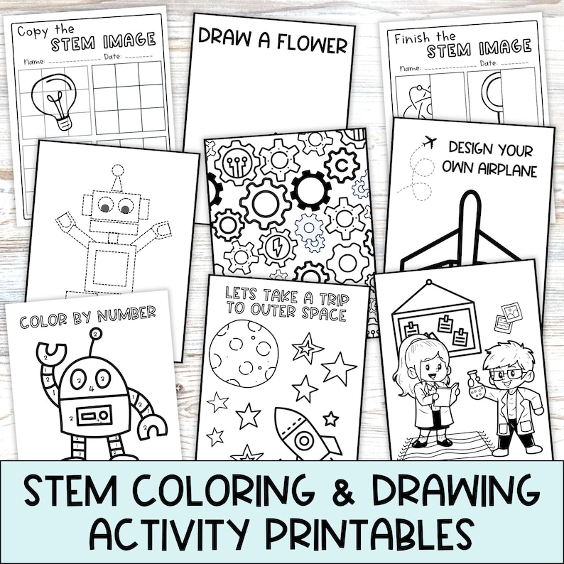 STEM Coloring Page Bundle, Bookmark, Trace & Copy Image, Color by ...