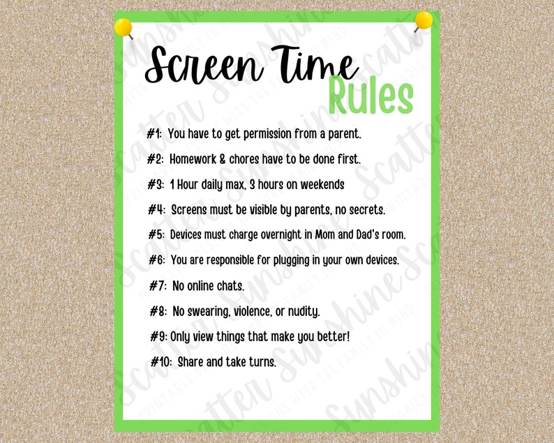 Family Rules for Screen Time. Guidelines for Kids and Teens - Etsy