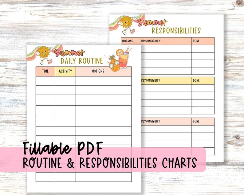 Responsibility Chart for Kids Daily Schedule Editable Template, 4 ...