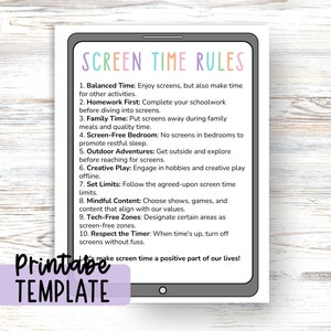 Screen Time Rules Editable Template, Screen Safety Rules Families and ...