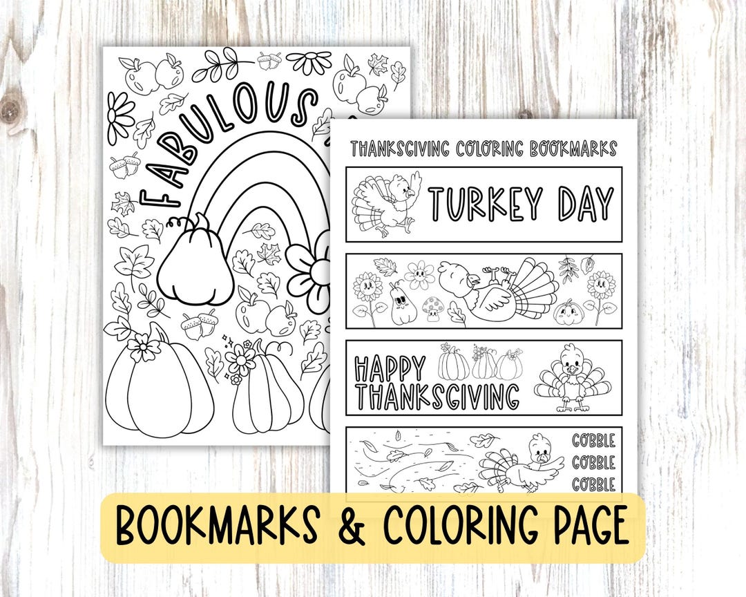 Thanksgiving Coloring Page, Holiday Bookmark to Color, Drawing Grids ...
