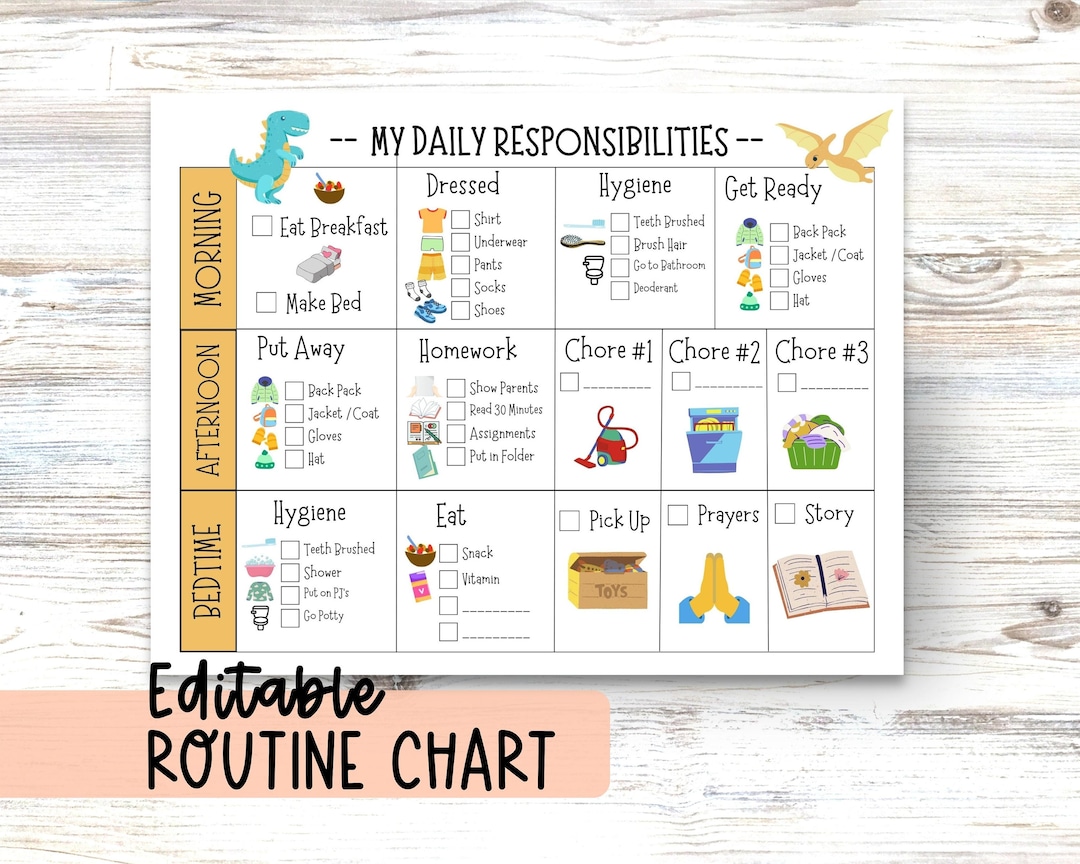 Customizable Daily Responsibility Chart With Pictures After School ...