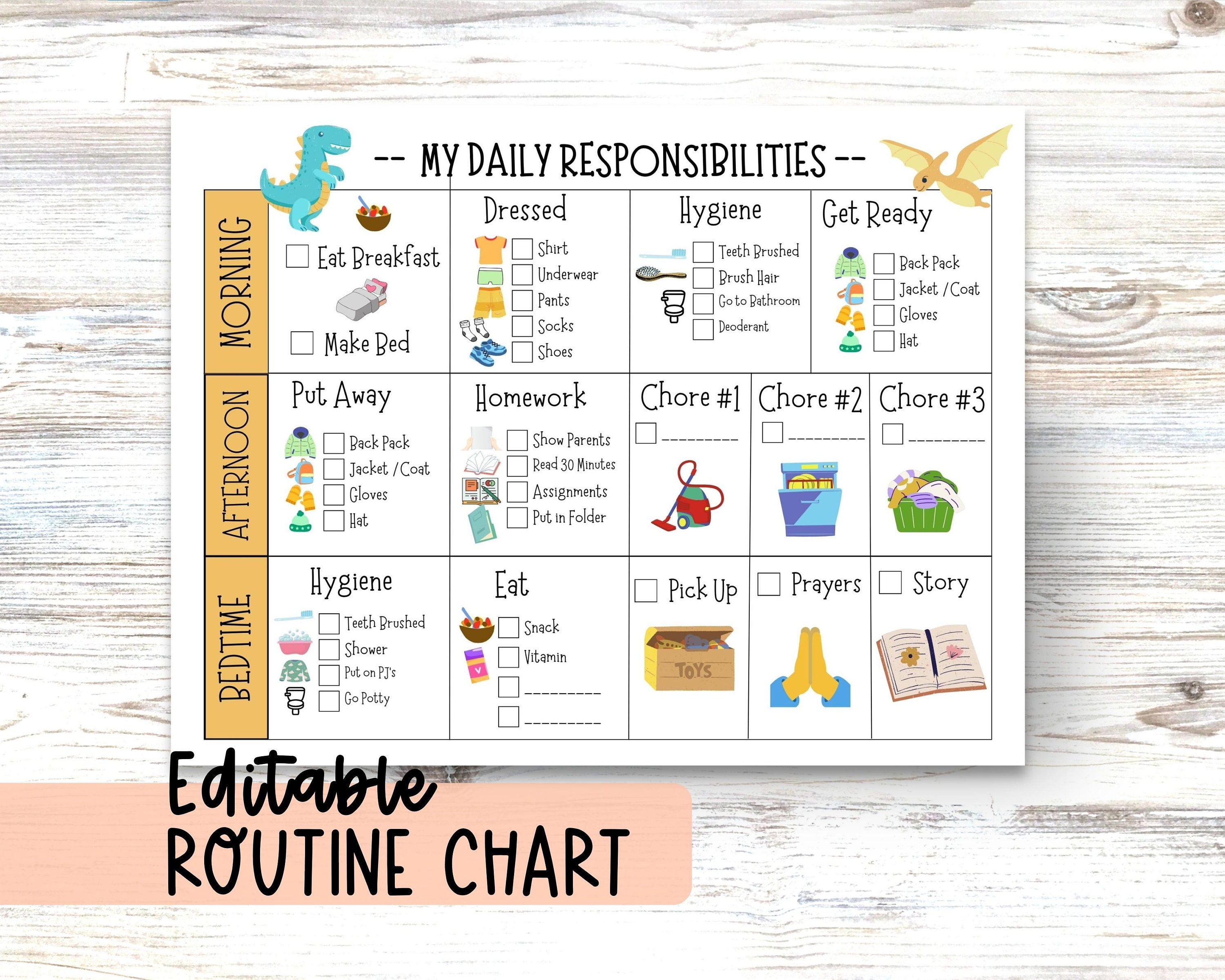 Customizable Daily Responsibility Chart With Pictures After School ...