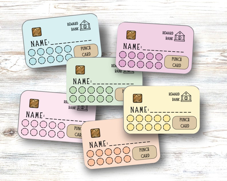 Reward Punch Card, Printable Reward System for Kids, Play Debit Card ...