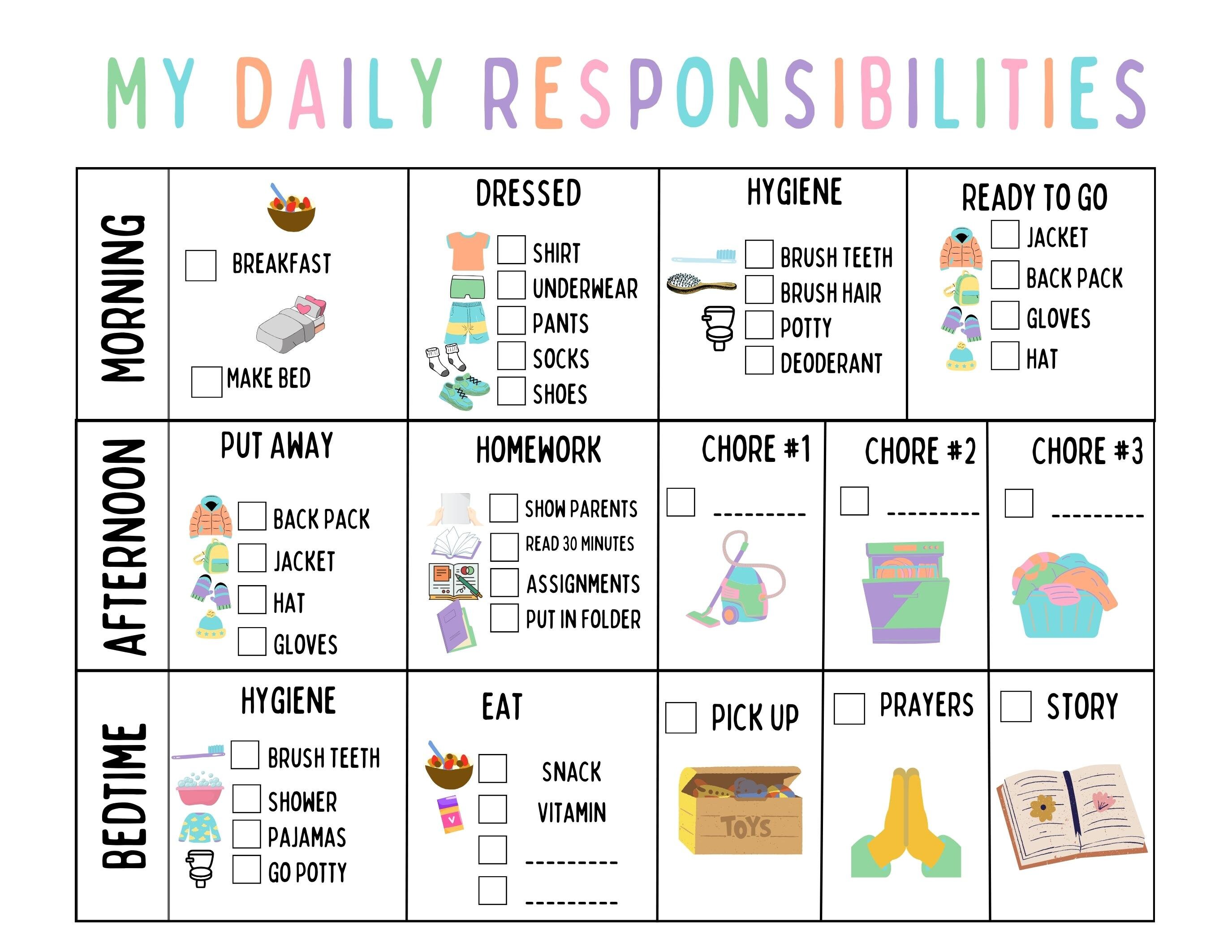 Editable Daily Routine Kids Visual Schedule Morning Schedule Afternoon ...
