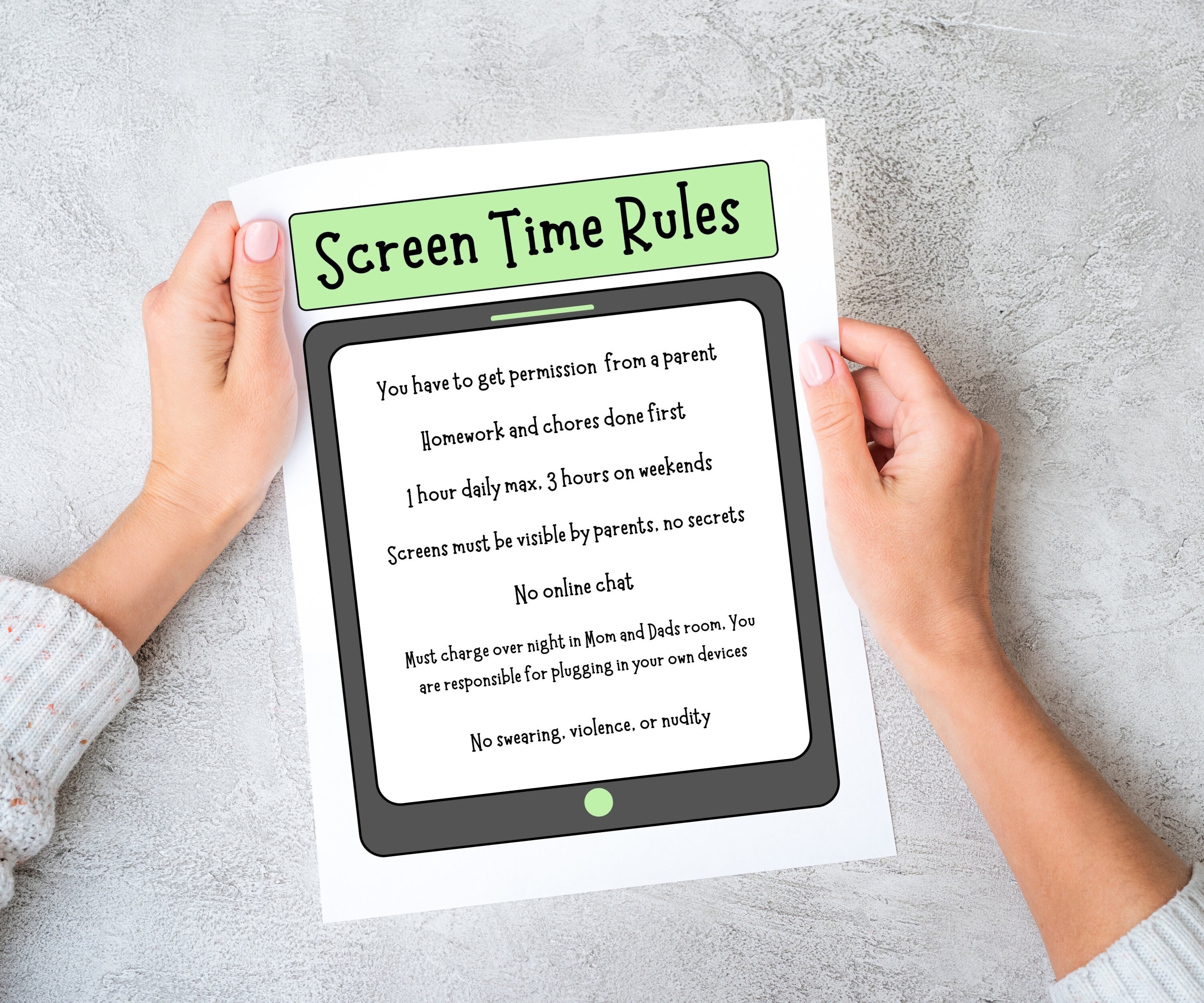 Screen Time Rules Editable Template, Screen Safety Rules Families and ...
