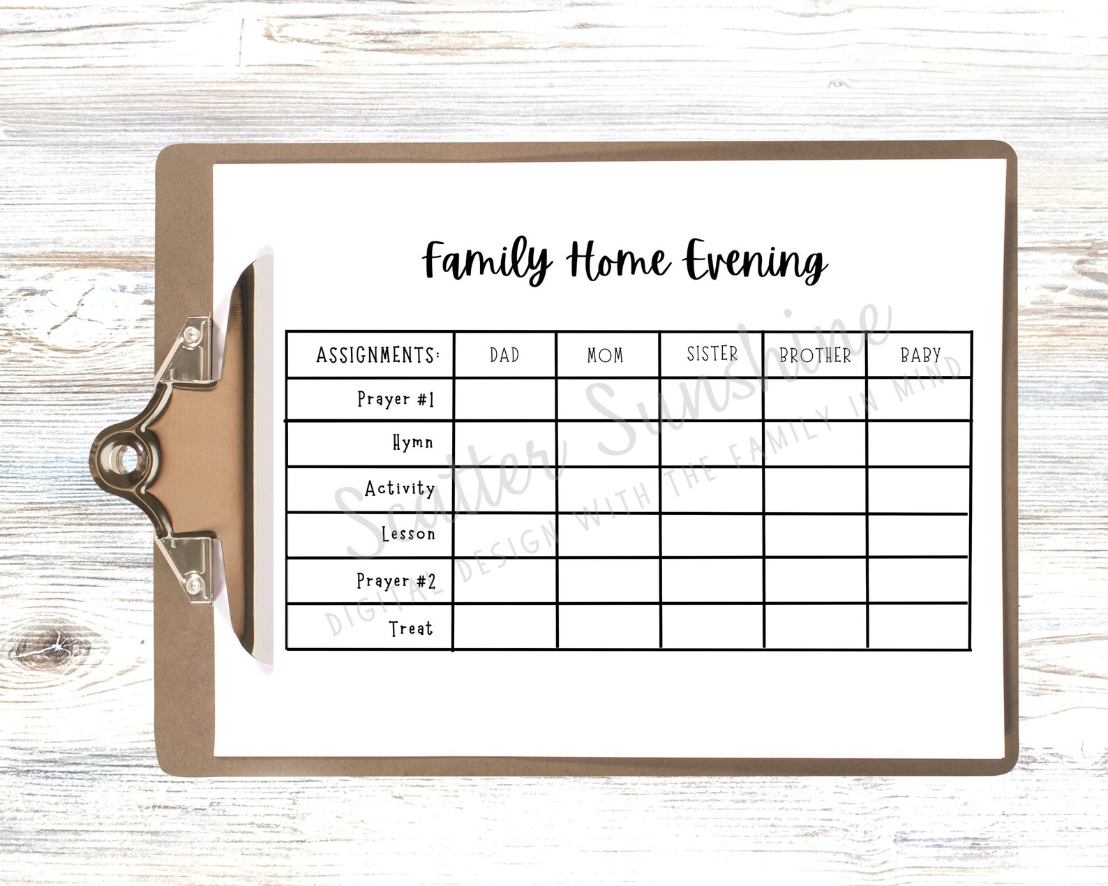 Printable Family Home Evening Chart Participation Assignments Editable ...
