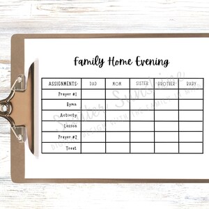 Printable Family Home Evening Chart Participation Assignments Editable ...
