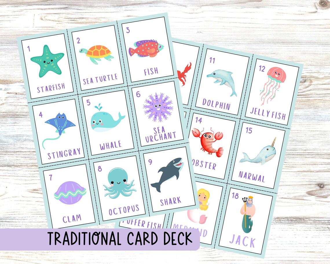 Go Fish & Playing Card Deck Ocean Animal Themed Printable Games for ...