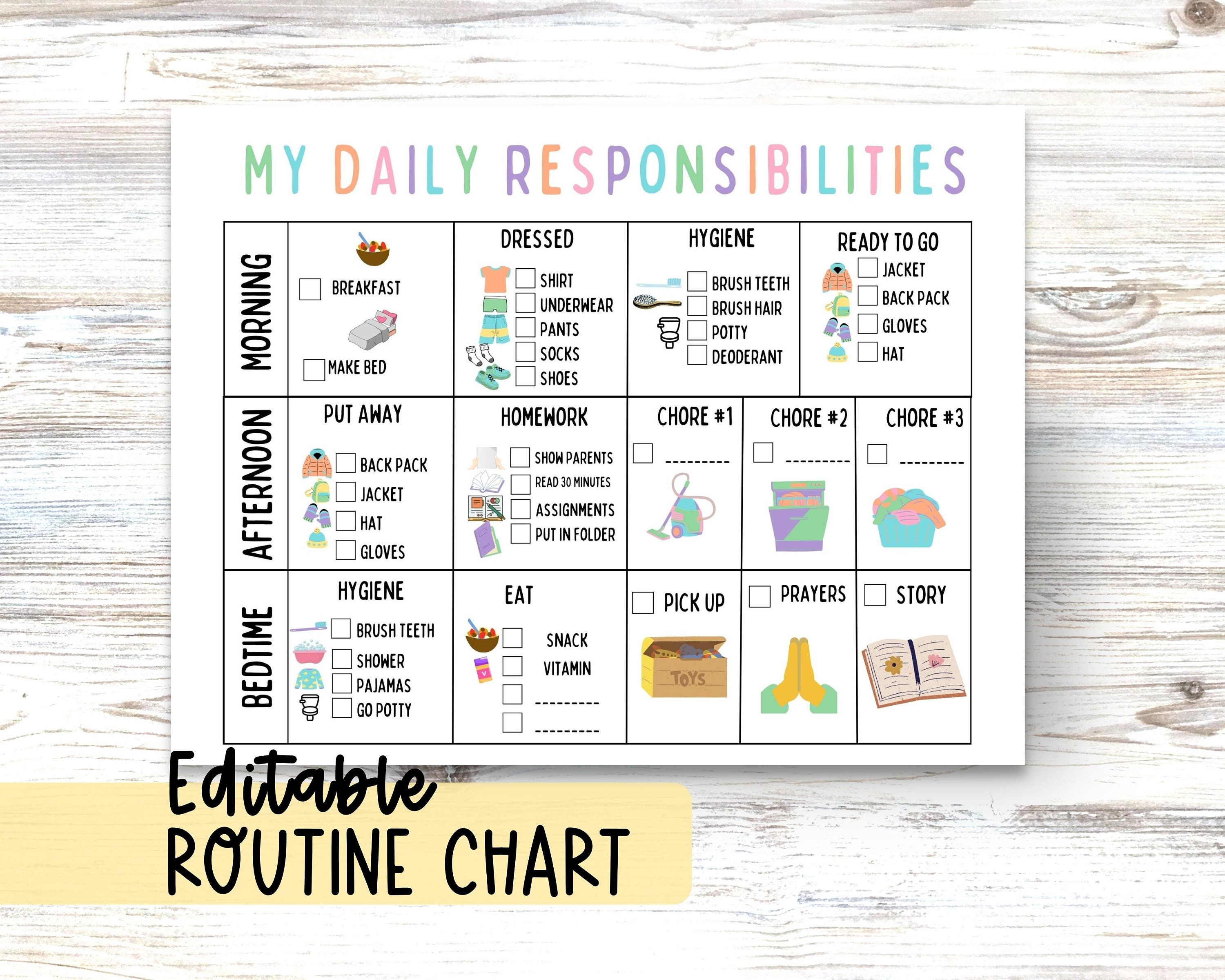 Editable Daily Routine Kids Visual Schedule Morning Schedule Afternoon ...