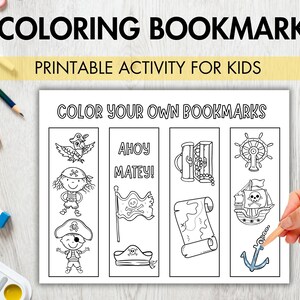 Pirate Bookmark Set, Out to Sea Coloring Page, DIY Birthday Party Favor ...