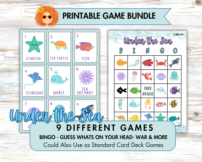 Bingo Game & Playing Card Deck Bundle, Printable Under the Sea ...