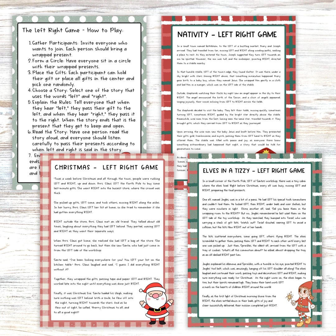 Christmas Left Right Game, Funny Elf, North Pole Santa Gift Exchange ...