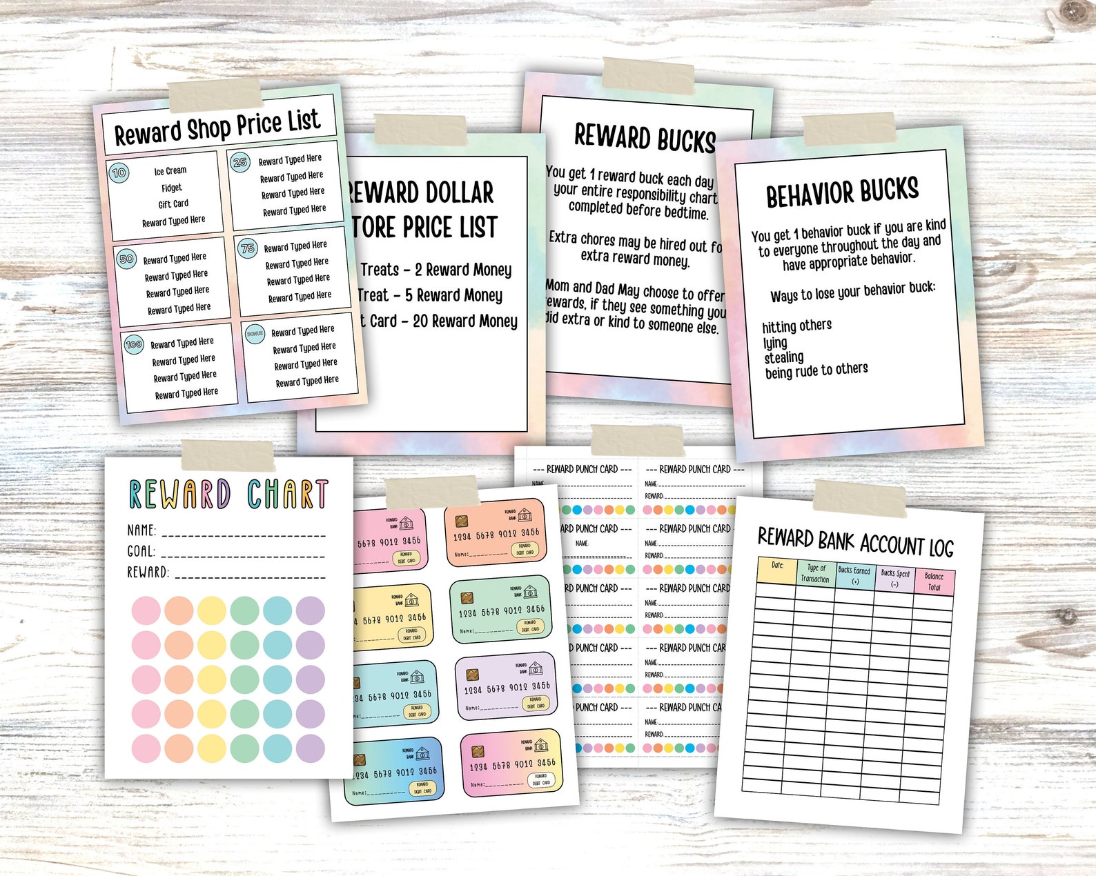 Reward Punch Card, Allowance Ledger, Behavior Sticker Chart, Printable ...