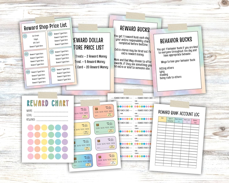 Reward Punch Card, Allowance Ledger, Behavior Sticker Chart, Printable ...
