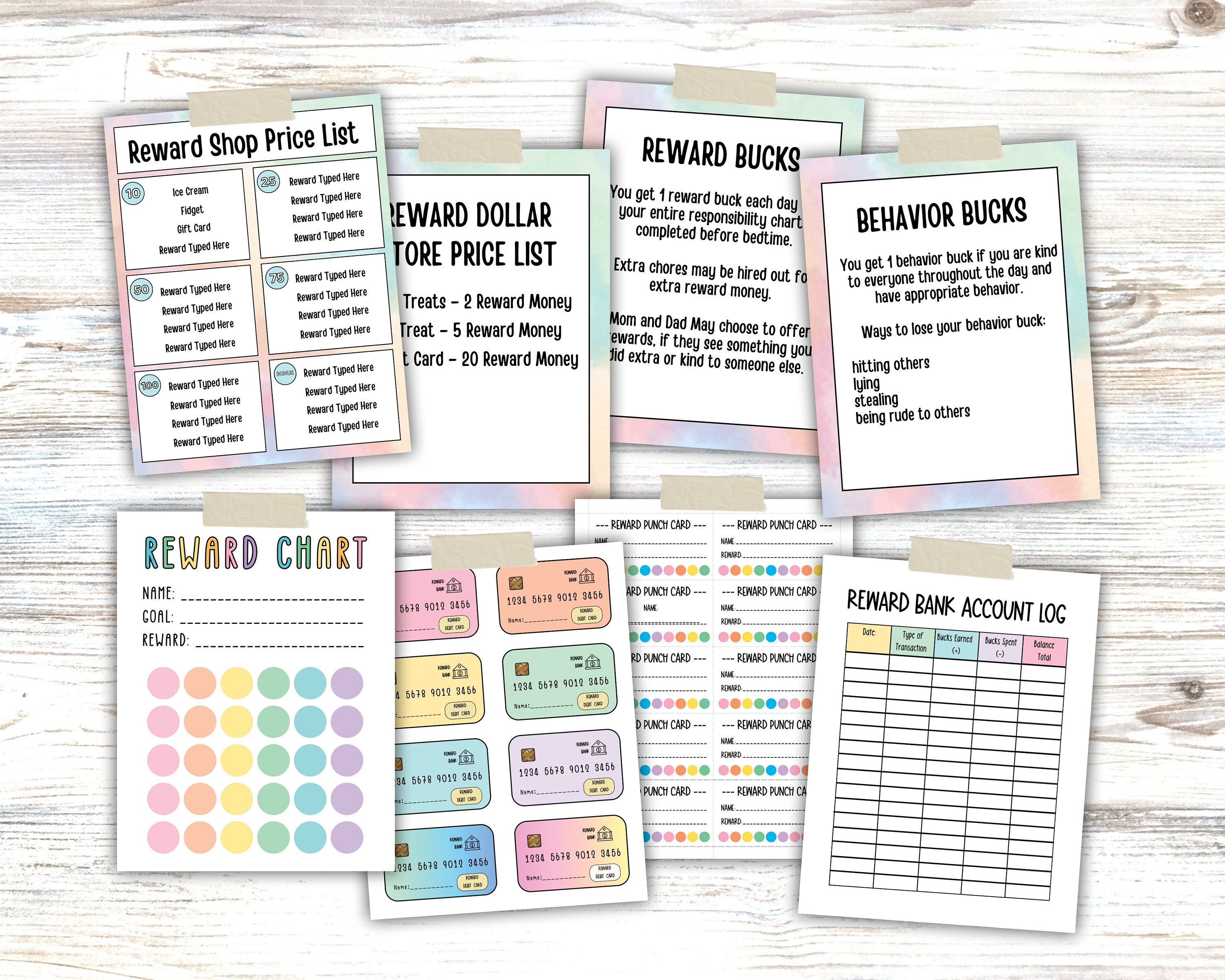 Reward Punch Card, Allowance Ledger, Behavior Sticker Chart, Printable ...