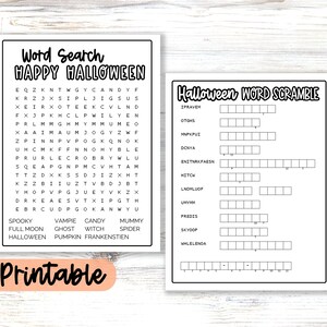 Halloween Word Scramble and Word Search Printable Duo, Word Games ...