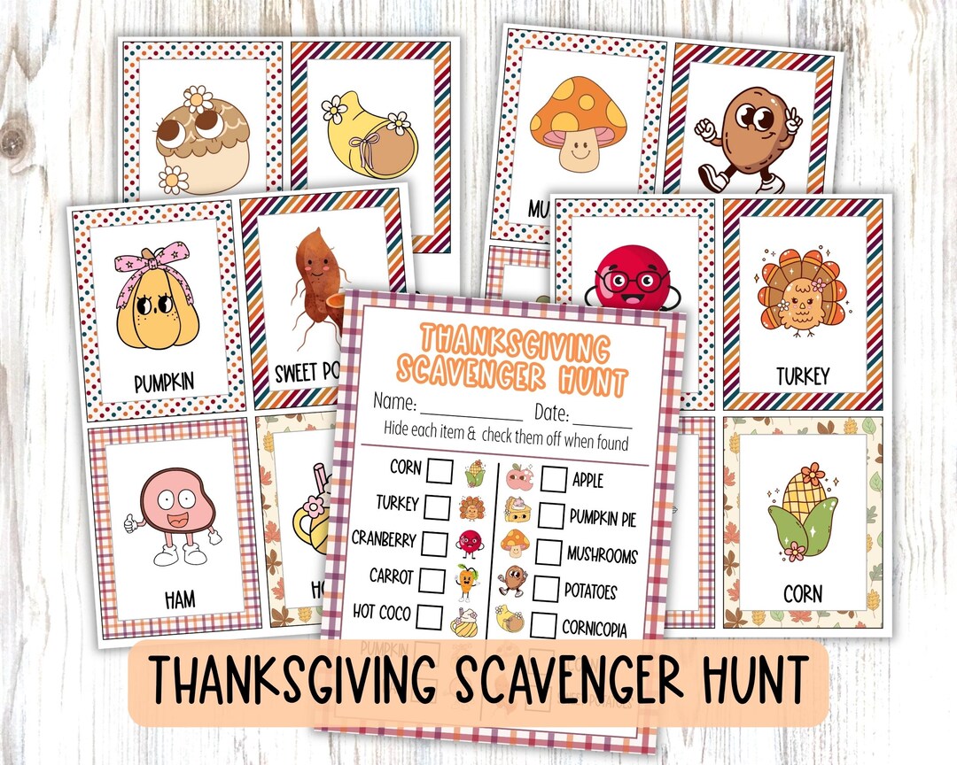 Thanksgiving Holiday Scavenger Hunt, Thanksgiving Feast Food and ...