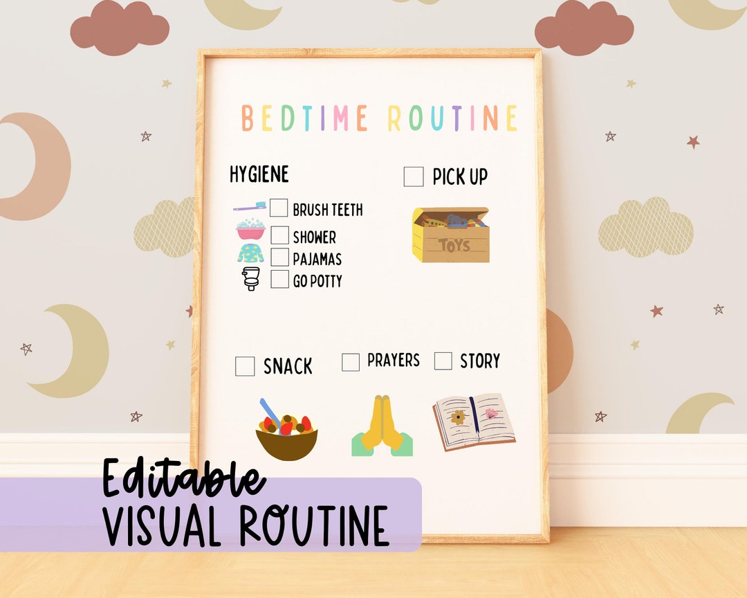 Visual Routine Charts for Kids Bedtime Routine Morning Schedule After ...