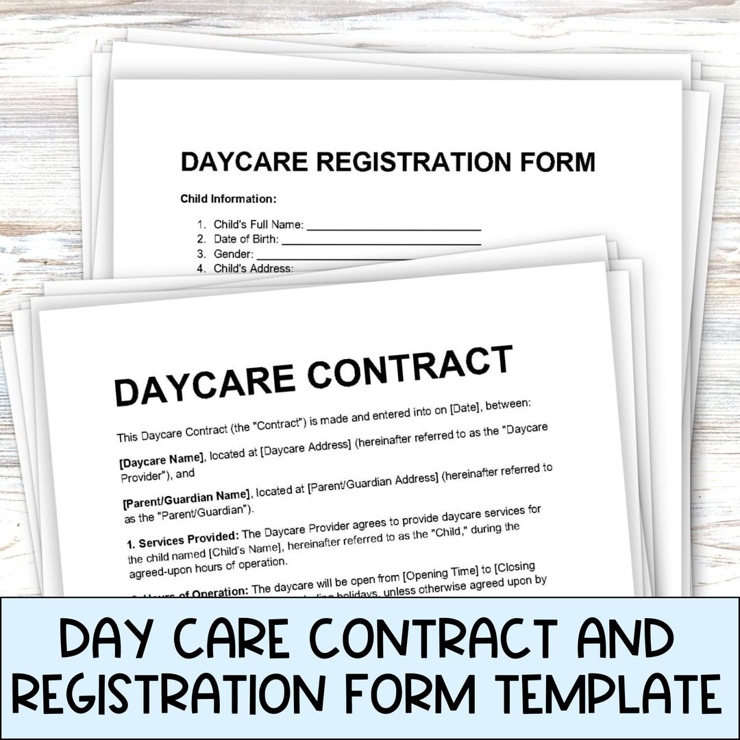 Daycare Contract & Editable Parent Registration Form, Home Daycare ...