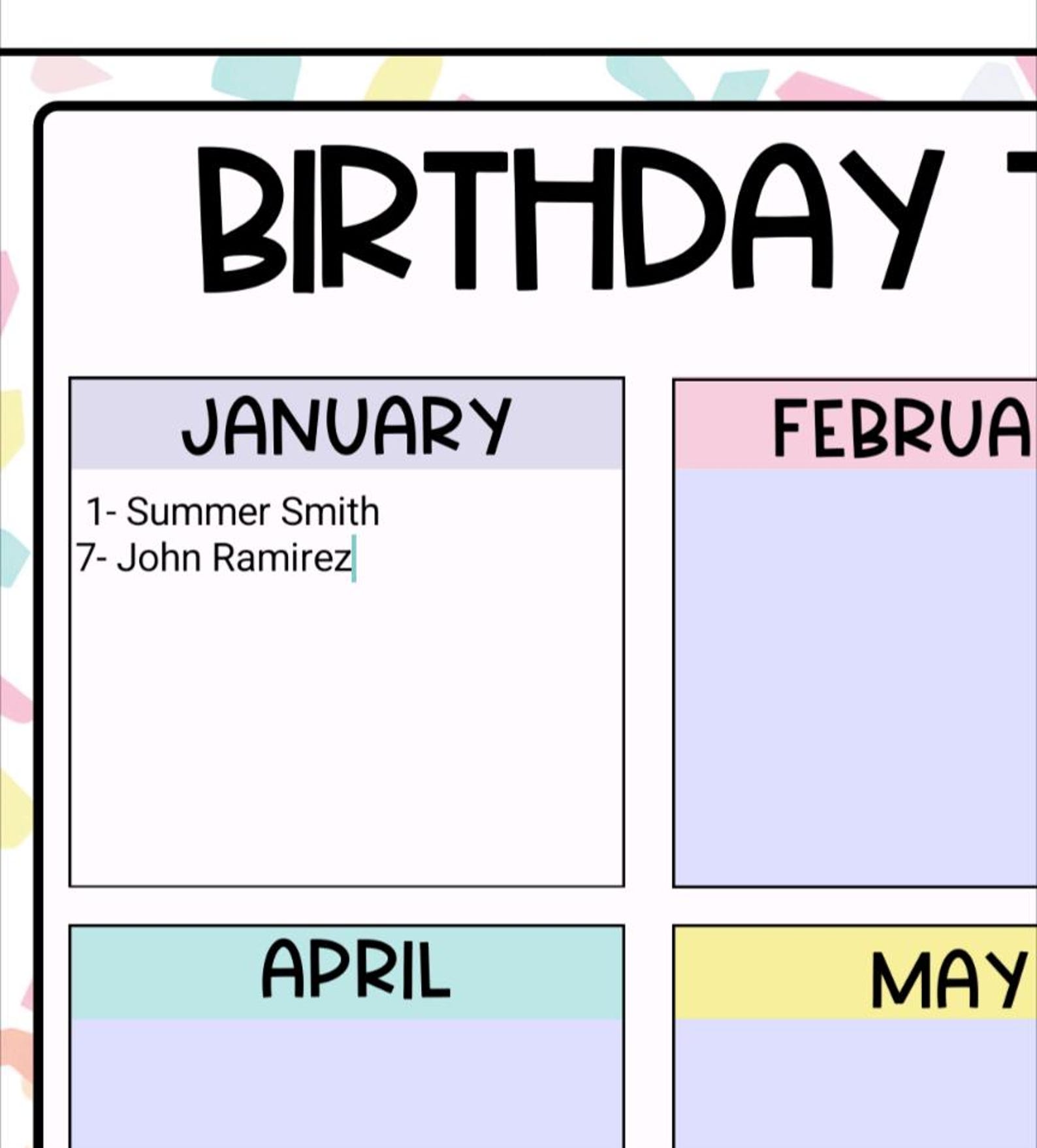 Birthday Tracker, Family Birthday Calendar, Classroom Birthday Chart ...