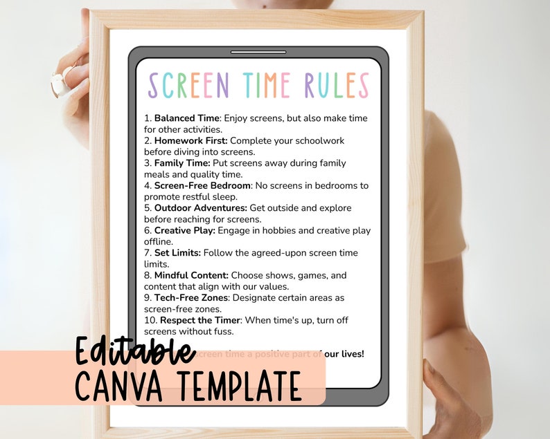 Screen Time Rules Editable Template, Screen Safety Rules Families and ...