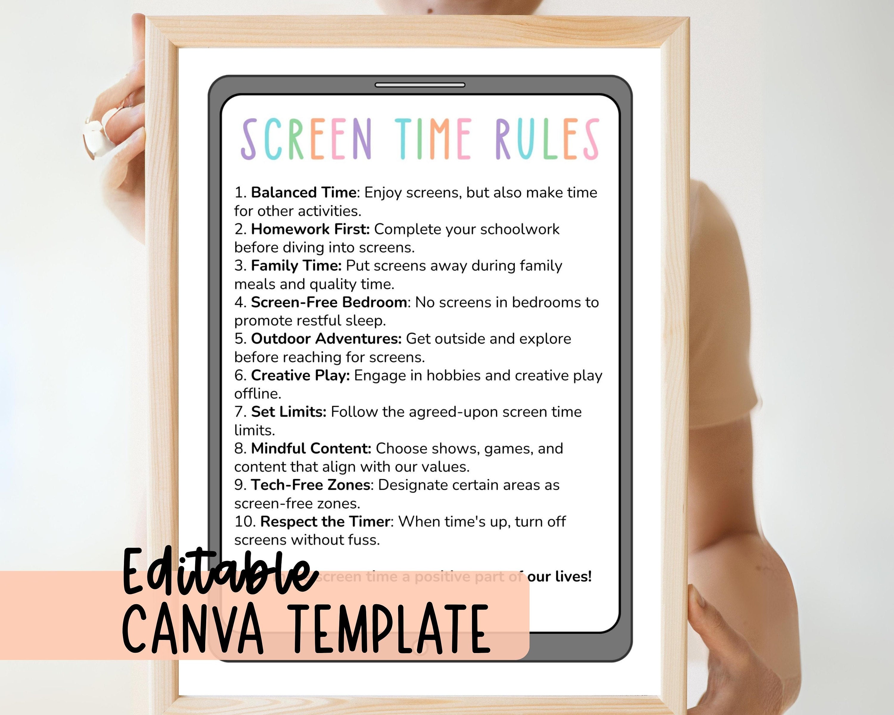 Screen Time Rules Editable Template, Screen Safety Rules Families and ...