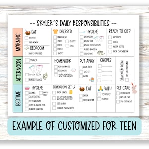 Customizable Daily Responsibility Chart With Pictures After School ...
