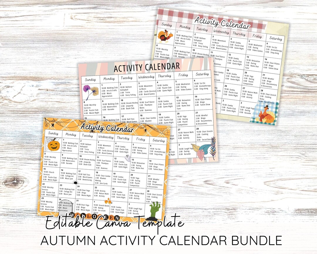 Activity Calendar Canva Template for Recreation Director, Bulletin ...