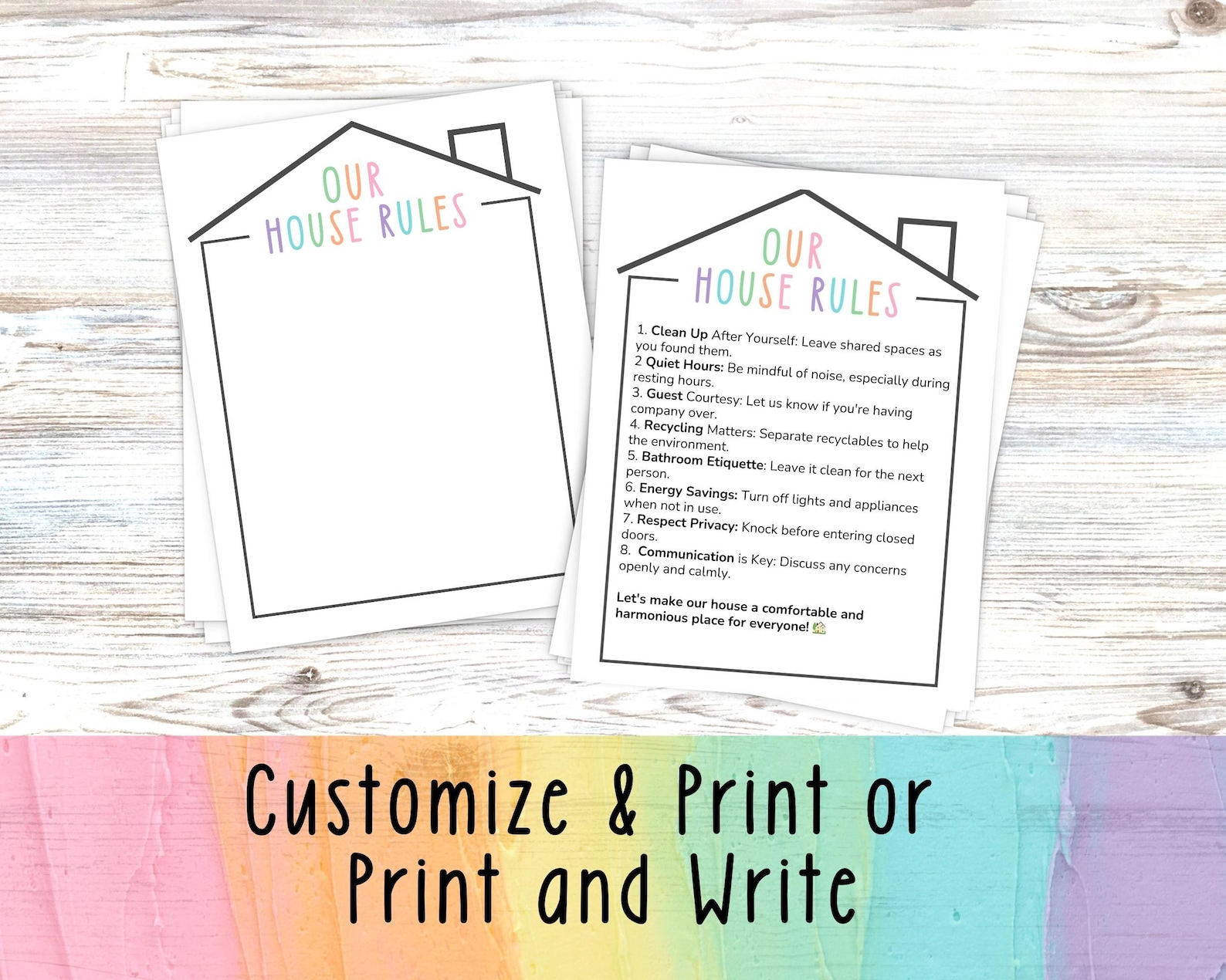 Editable House Rules Chart for Kids and Families Household - Etsy Australia