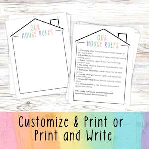 Editable House Rules Chart for Kids and Families Household - Etsy