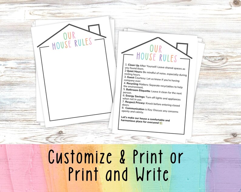 Editable House Rules Chart for Kids and Families Household - Etsy Australia