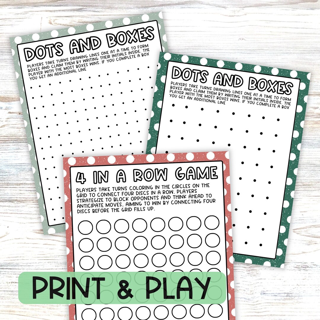 Christmas 4 in a Row Game, Dots and Boxes Printable Activity, Holiday ...