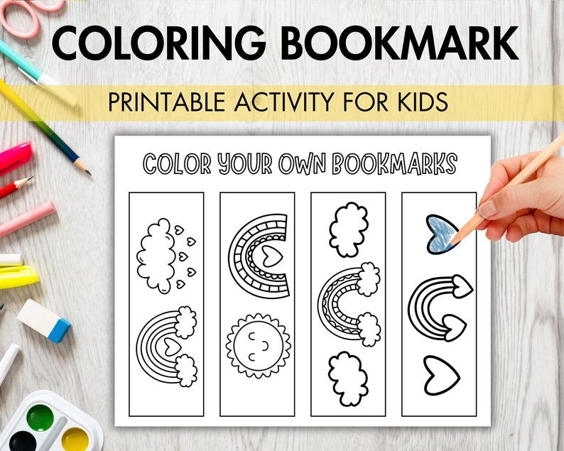COLORING BOOKMARK SET, Birthday Party Favor, Rainbow & Sunshine ...