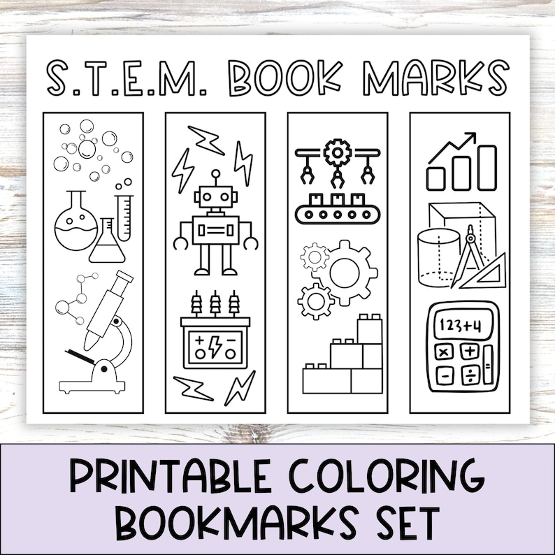 STEM Coloring Page Bundle, Bookmark, Trace & Copy Image, Color by ...