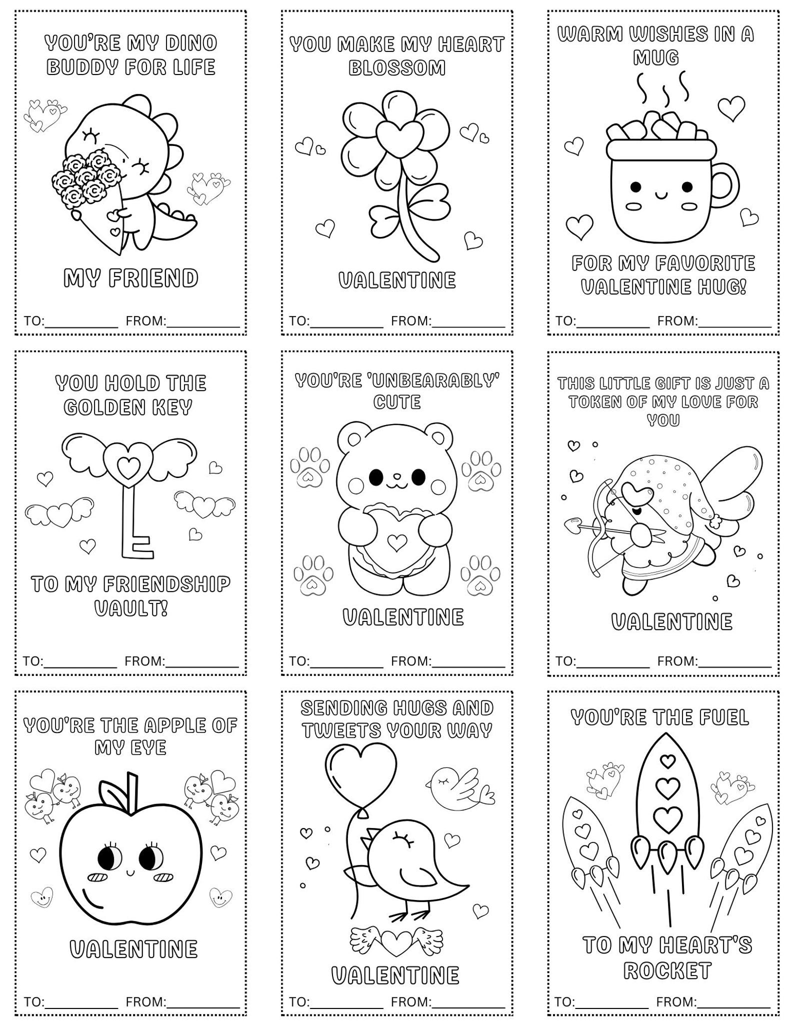 Multiple Valentines Day Card Coloring Page, Printable Greeting Card for ...