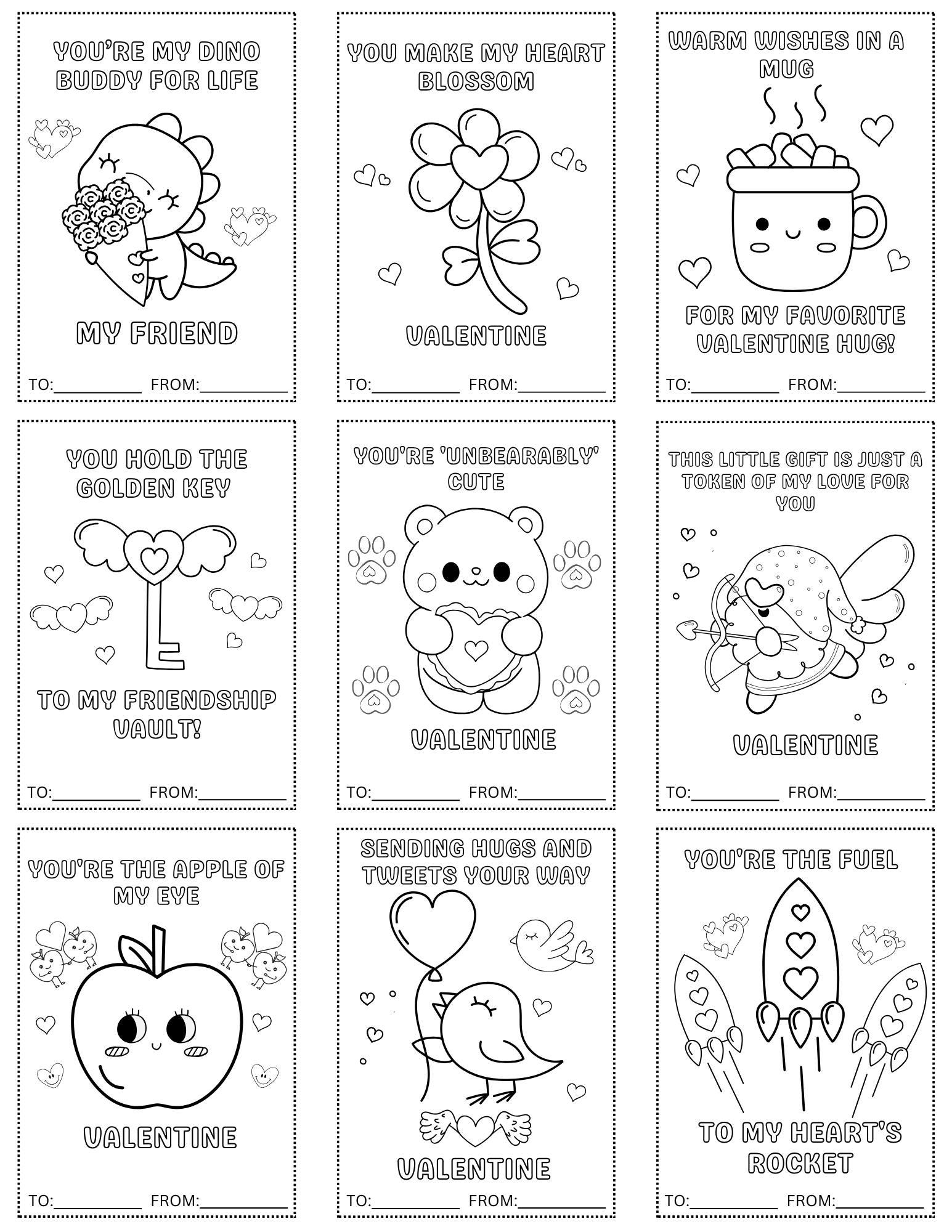 Multiple Valentines Day Card Coloring Page, Printable Greeting Card for ...