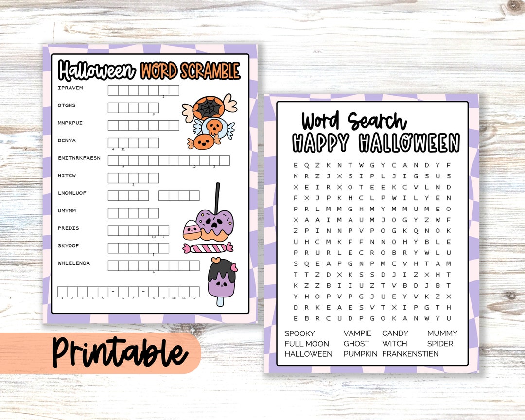 Halloween Word Scramble and Word Search Printable Duo, Word Games ...