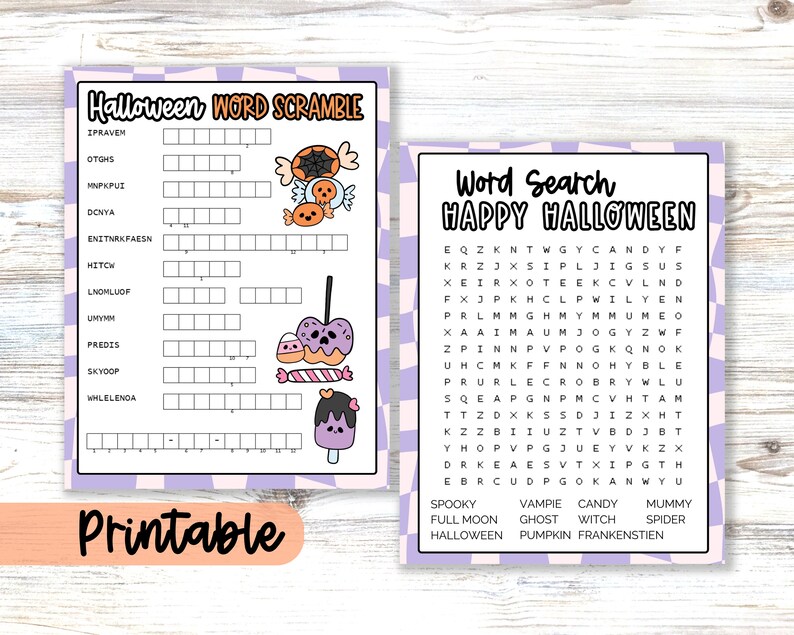 Halloween Word Scramble and Word Search Printable Duo, Word Games ...