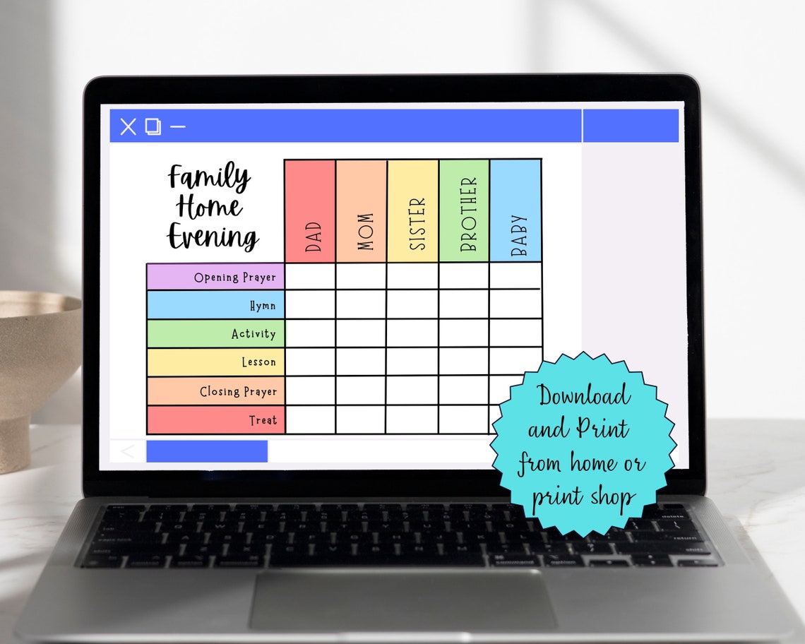 Printable Family Home Evening Chart Editable FHE Chart Assignments for ...
