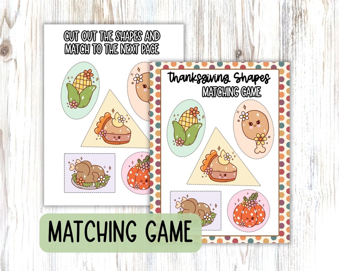 Thanksgiving Shape Matching Activity, Fall Holiday Party Game, Feast ...