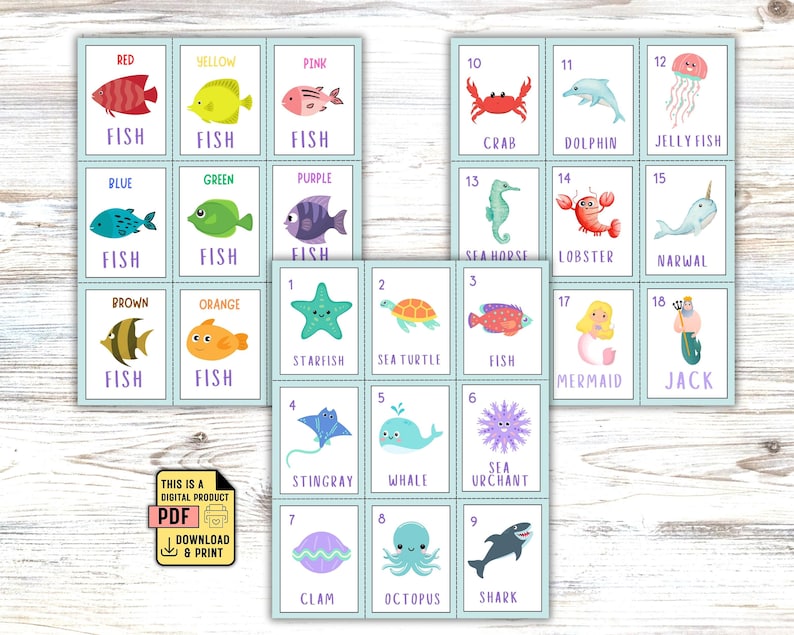 Go Fish & Playing Card Deck Ocean Animal Themed Printable Games for ...