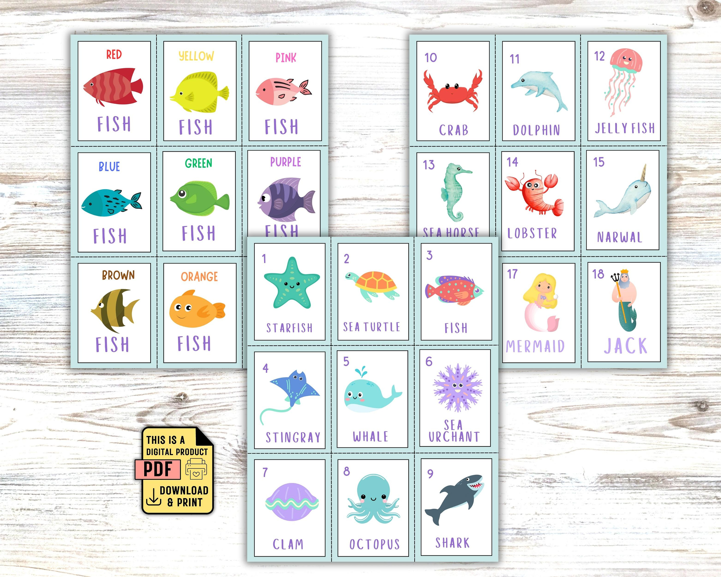Go Fish & Playing Card Deck Ocean Animal Themed Printable Games for ...