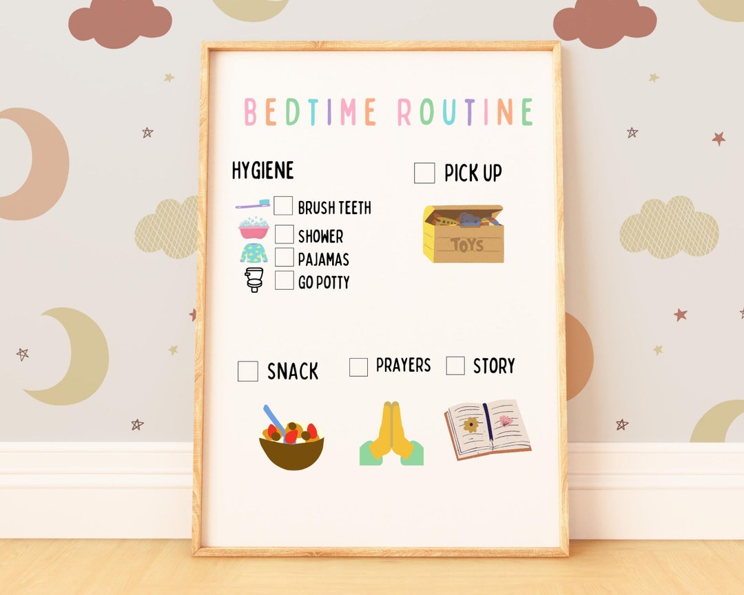 Bedtime Routine Checklist Editable Template for Kids Night - Etsy