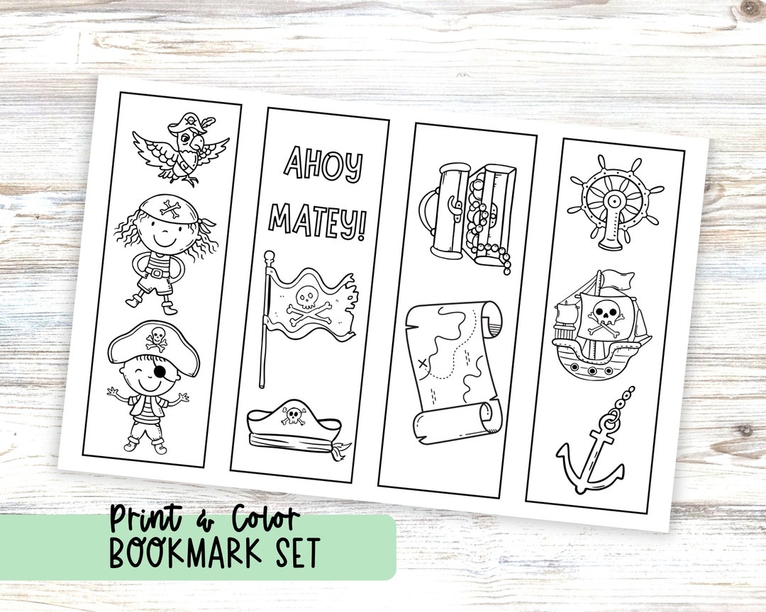 Pirate Bookmark Set, Out to Sea Coloring Page, DIY Birthday Party Favor ...