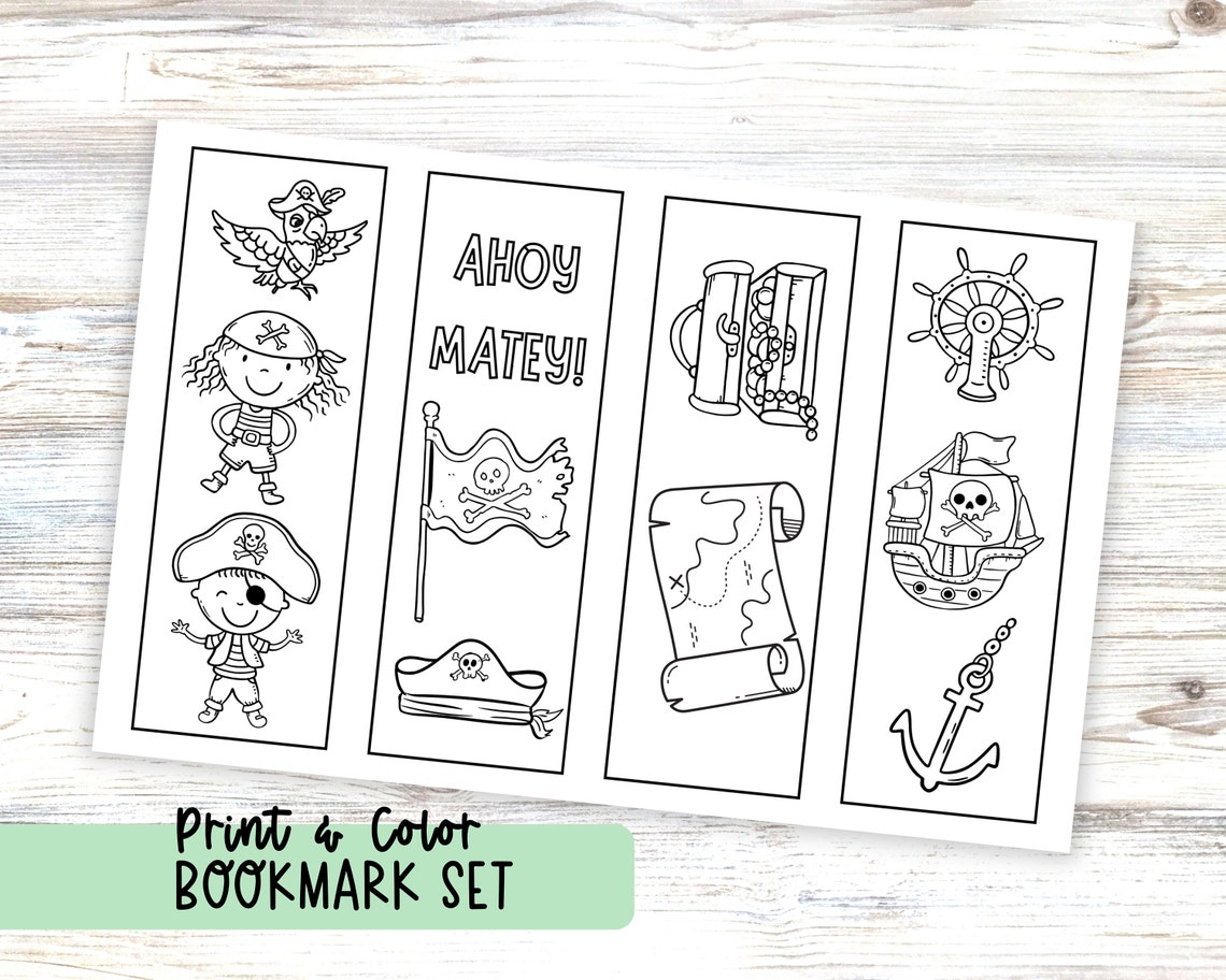 Pirate Bookmark Set, Out to Sea Coloring Page, DIY Birthday Party Favor ...