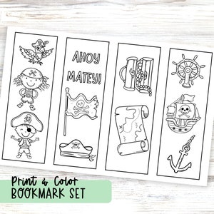 Pirate Bookmark Set, Out to Sea Coloring Page, DIY Birthday Party Favor ...